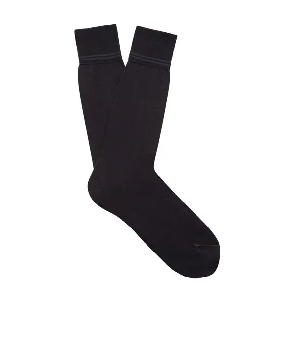 Zegna Cotton Ribbed Socks - Navy Blue