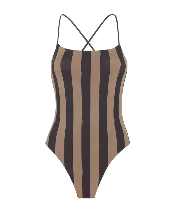 Fendi Pequin Striped One-piece Swimsuit - Brown