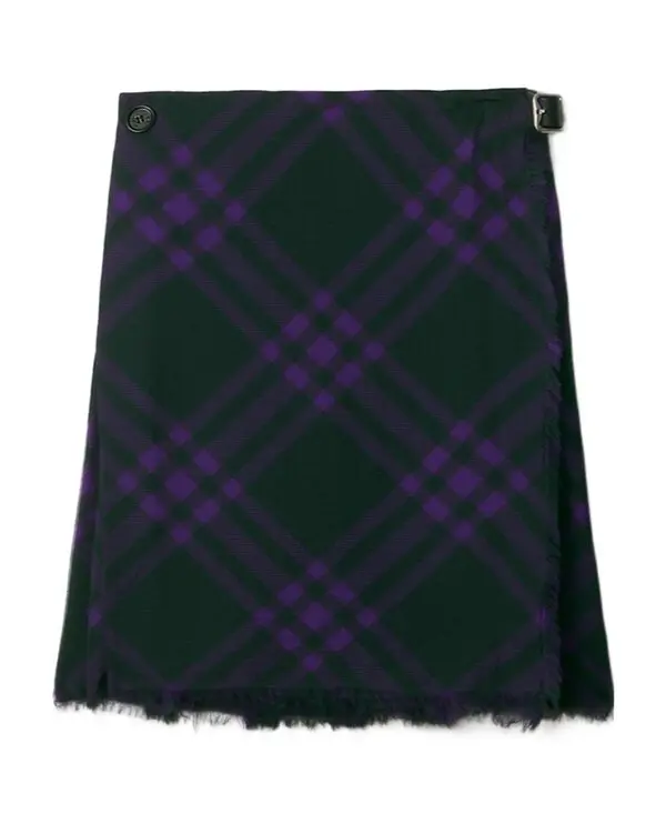Burberry Check-pattern Wrap-design Frayed Skirt - Black