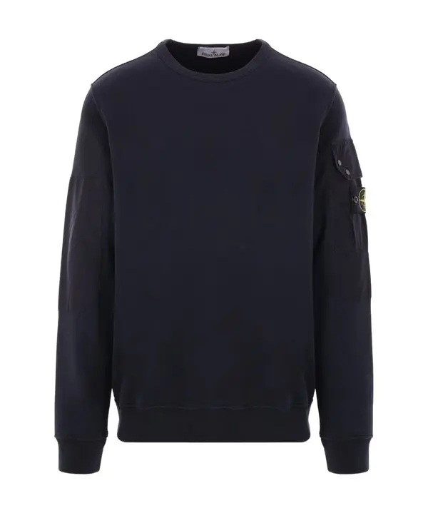 Stone Island Logo Patch Crewneck Sweatshirt - Navy Blue