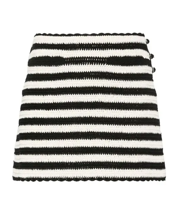 Celine Striped Crocheted Cotton Mini Skirt - Black/beige