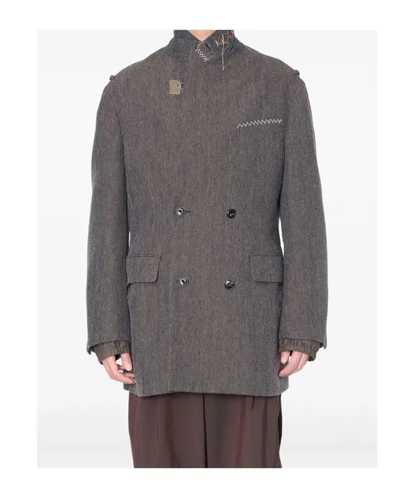 Kolor Double-breasted Coat With Patch Pockets - Herringbone