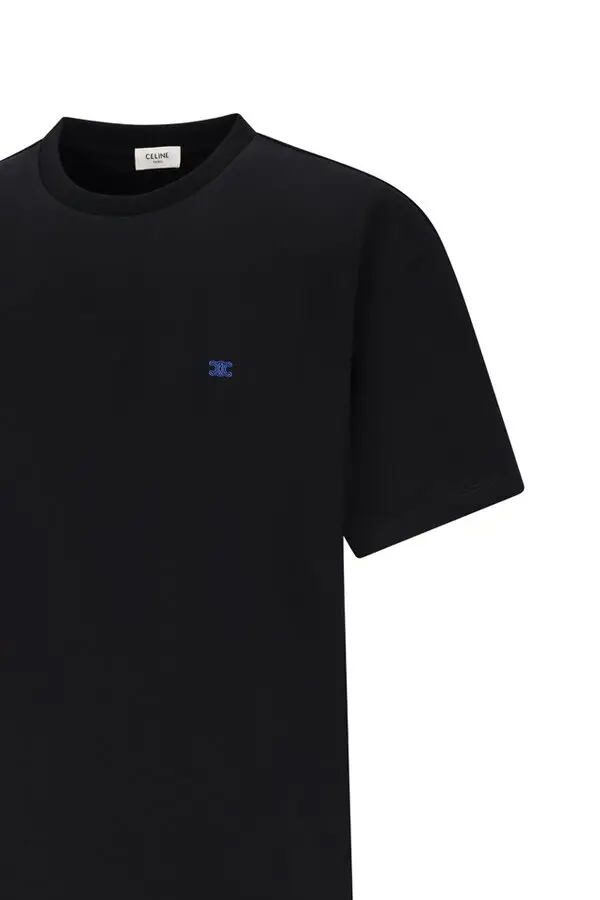 Celine Loose T-shirt In Cotton Jersey - Black/blue Denim