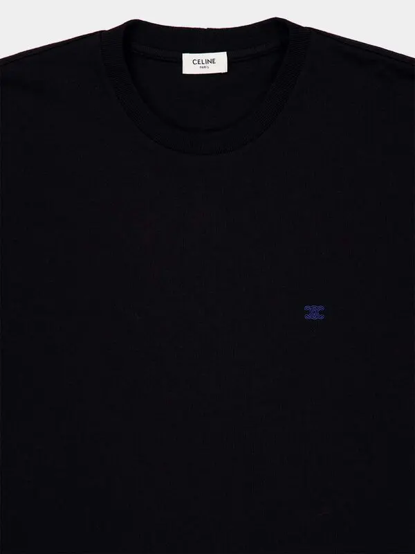 Celine Loose T-shirt In Cotton Jersey - Black/blue Denim