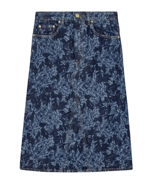 GANNI Lazer Denim Midi Skirt - Blue