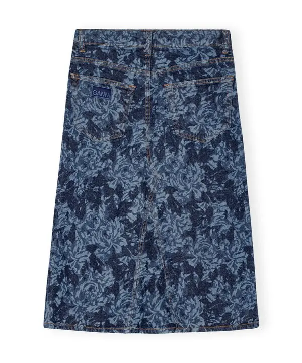 GANNI Lazer Denim Midi Skirt