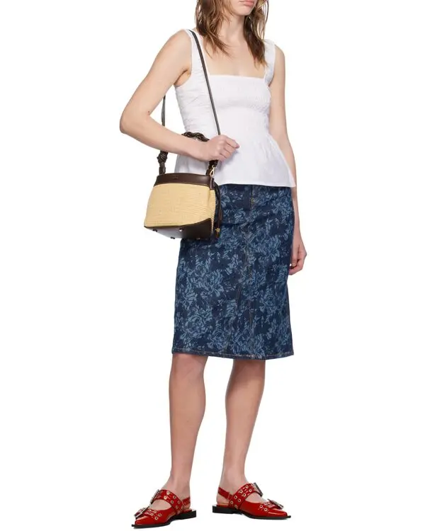 GANNI Lazer Denim Midi Skirt