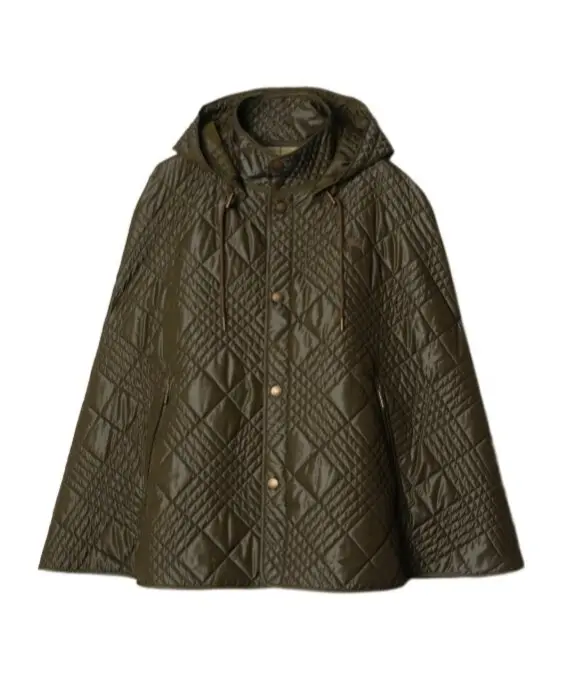 Burberry Quilted Nylon Blend Cape With Drawstring Hood - Swamp Green