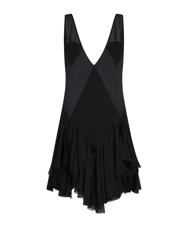 Attico Sleeveless V-neck Mini Dress With Pleated Details