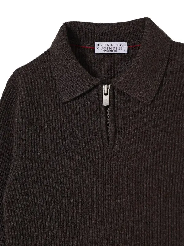 Brunello Cucinelli Zip Polo Shirt With Ribbed Hem
