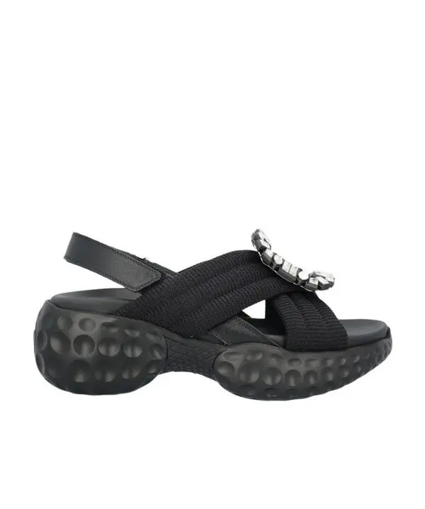 ROGER VIVIER Viv' Run Light Strass Buckle Sandals - Black