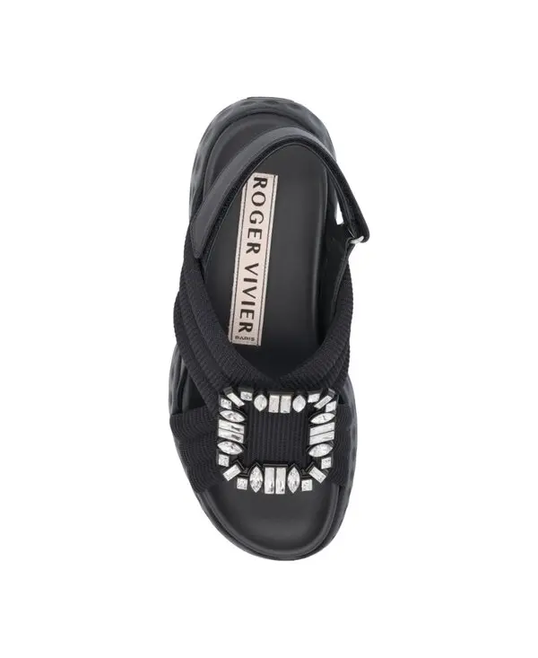 ROGER VIVIER Viv' Run Light Strass Buckle Sandals - Black