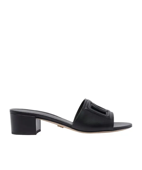 Dolce & Gabbana Cut-out Logo Detailed Block Heel Slides - No