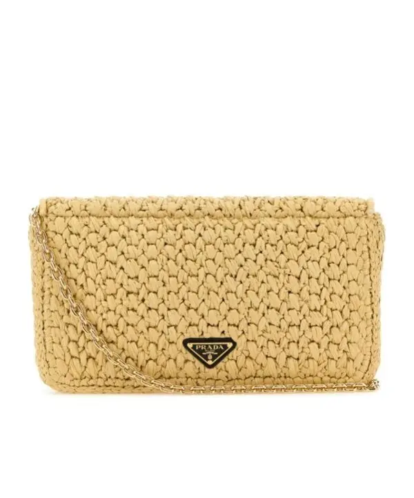 Prada Logo-embroidered Chain-linked Crochet Shoulder Bag