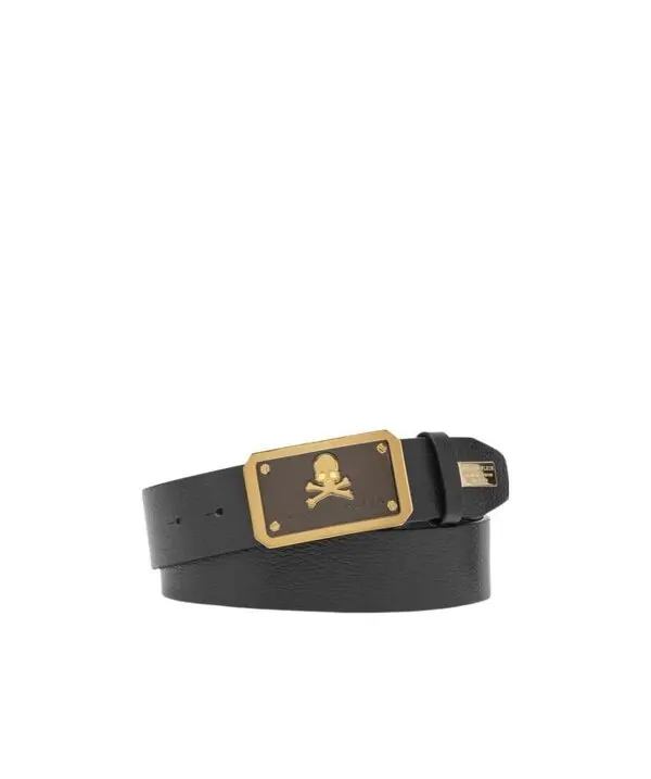 Philipp Plein Logo Plaque Leather Belt - Black