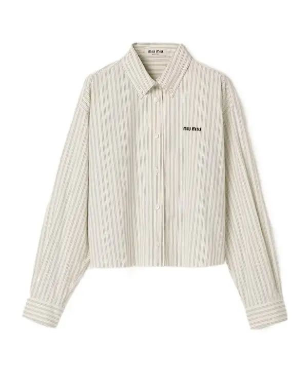 Miu Miu Striped Logo Embroidered Shirt - White