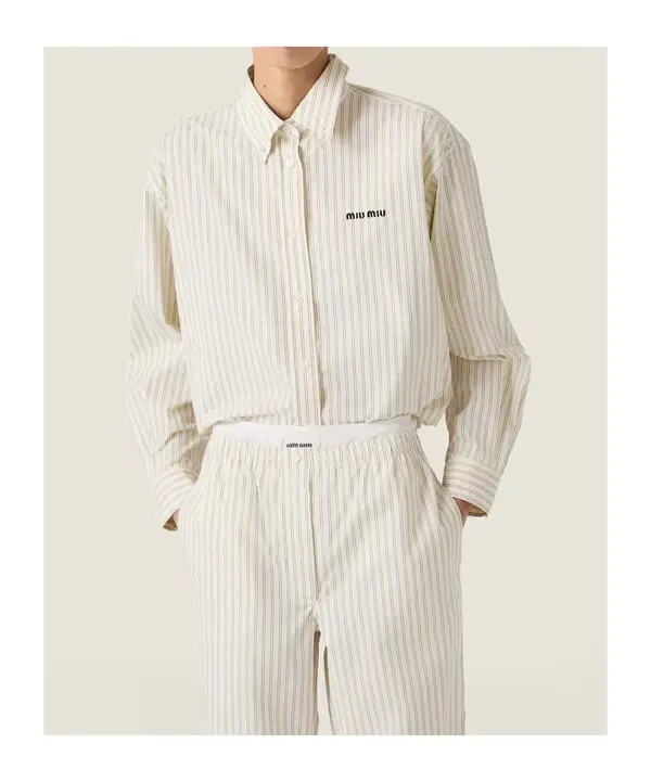 Miu Miu Striped Logo Embroidered Shirt - White