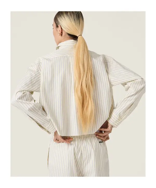 Miu Miu Striped Logo Embroidered Shirt - White