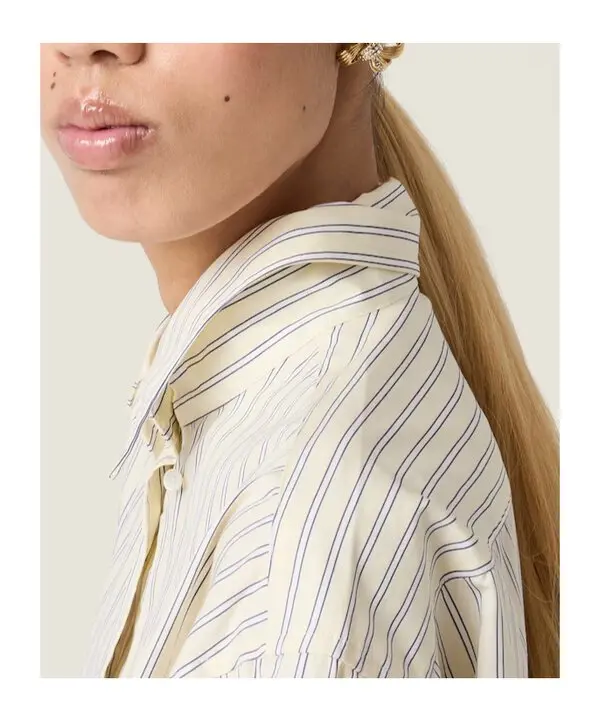 Miu Miu Striped Logo Embroidered Shirt - White