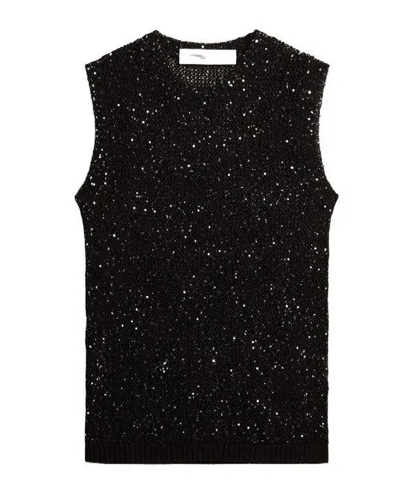 GOLDEN GOOSE Sequined Mesh Knitted Tank Top