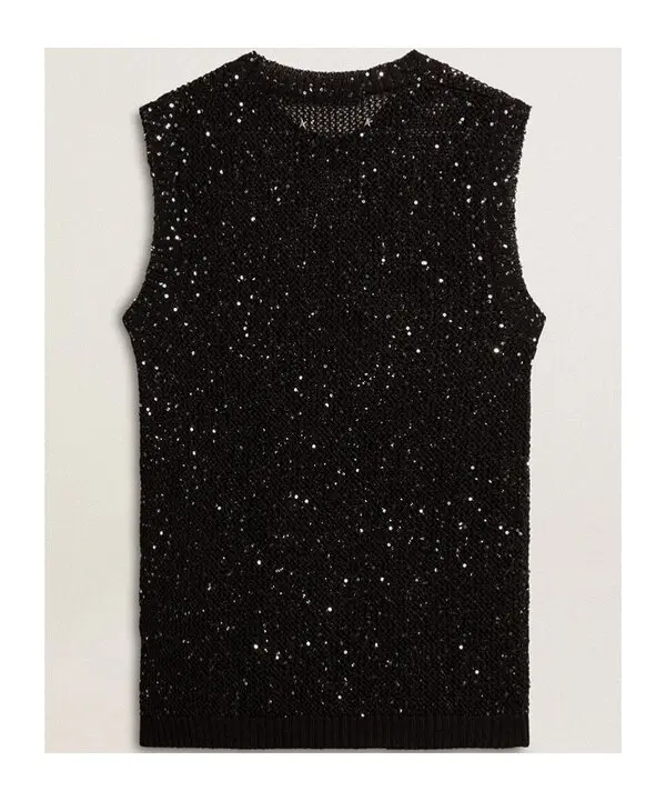 GOLDEN GOOSE Sequined Mesh Knitted Tank Top