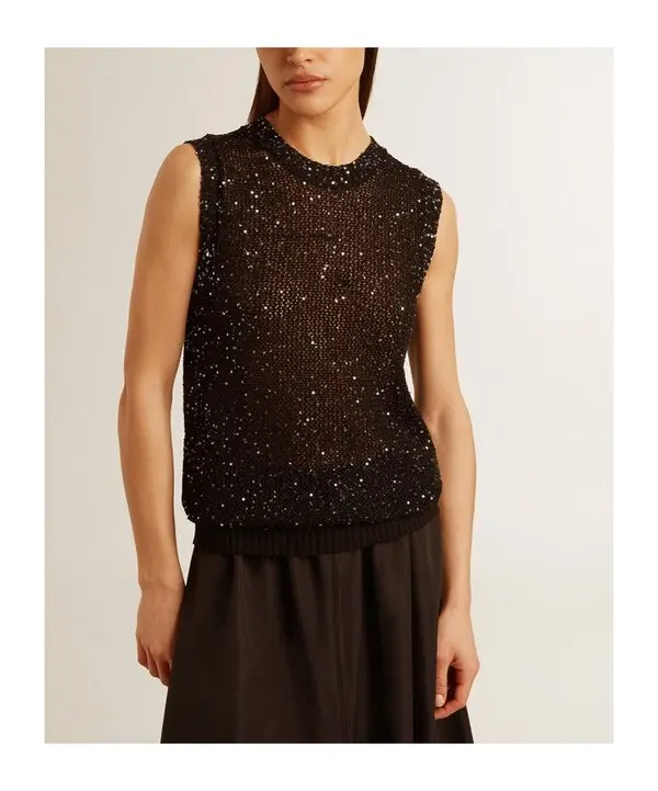 GOLDEN GOOSE Sequined Mesh Knitted Tank Top