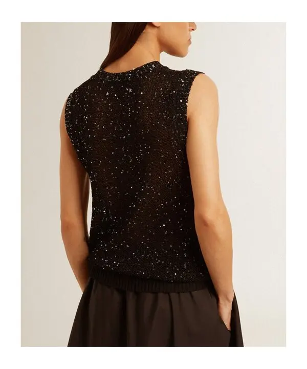 GOLDEN GOOSE Sequined Mesh Knitted Tank Top