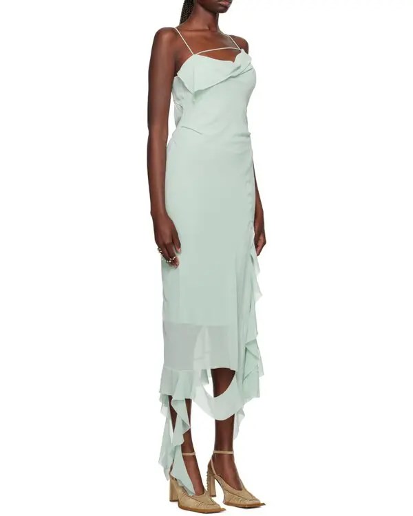 Acne Studios Asymmetrical Ruffled Midi Dress - Caribbean Ocean Blue