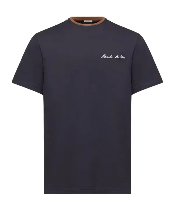 Moncler Logo Embroidered Crewneck T-shirt - Navy Blue