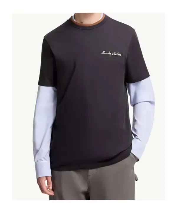 Moncler Logo Embroidered Crewneck T-shirt - Navy Blue