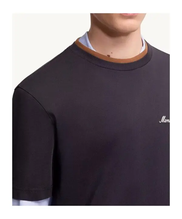 Moncler Logo Embroidered Crewneck T-shirt - Navy Blue