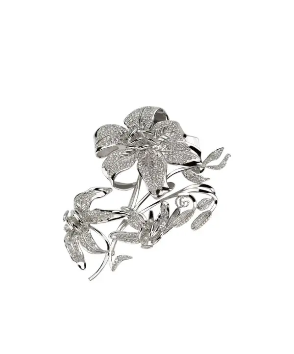 Gucci Floral Motif Brooch - Palladium Gold