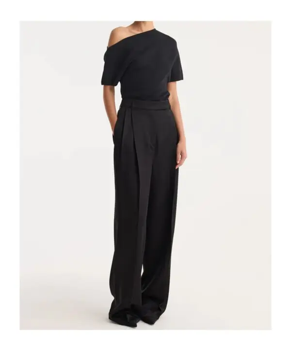 RÓHE High-waisted Pleated Wide-leg Pants - Black
