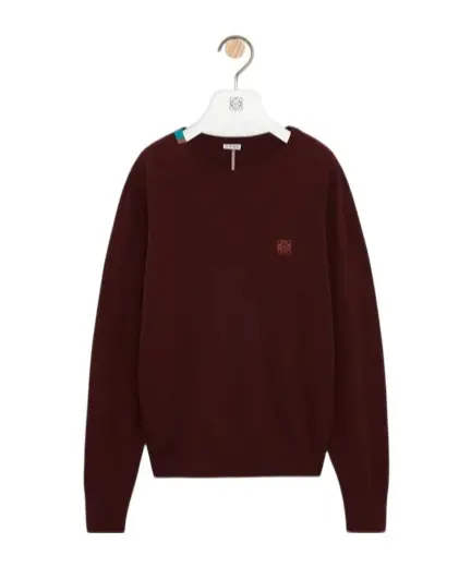 Loewe Two-tone Intarsia Detailed Crew Neck Jumper - Burgundy