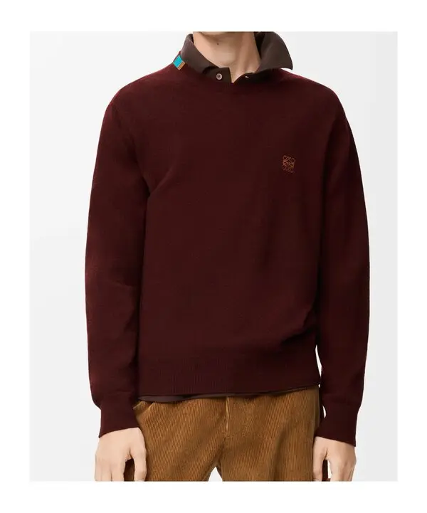 Loewe Two-tone Intarsia Detailed Crew Neck Jumper - Burgundy