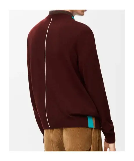 Loewe Two-tone Intarsia Detailed Crew Neck Jumper - Burgundy