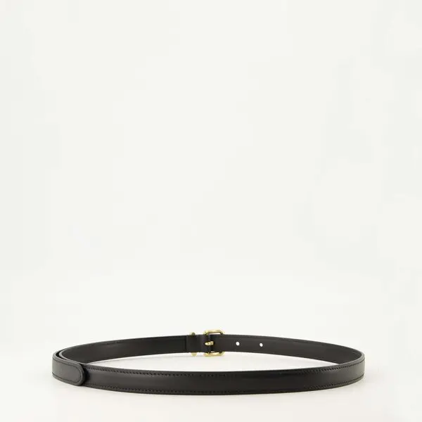 Miu Miu Logo Engraved Buckle Leather Belt - Black