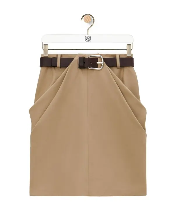 Loewe Draped Cotton Skirt With Leather Belt - Taupe