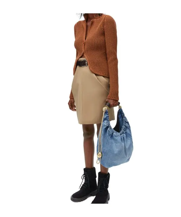 Loewe Draped Cotton Skirt With Leather Belt