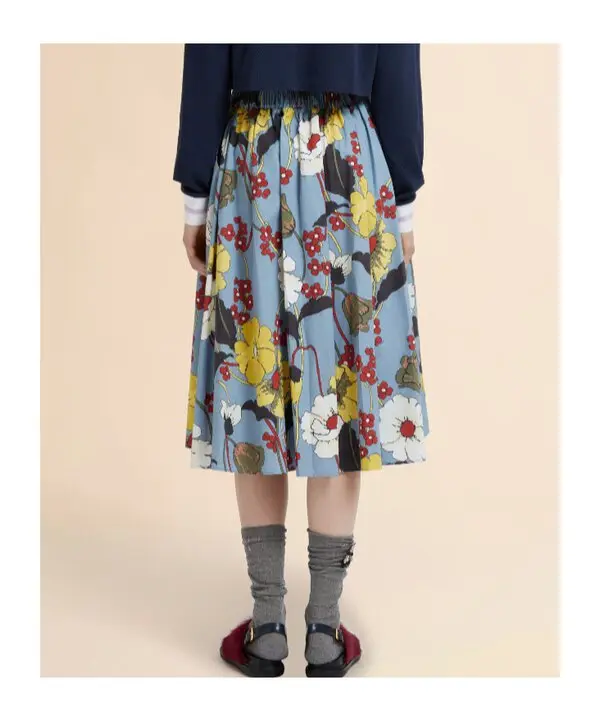Marni Melodia Floral Print Cotton Poplin Midi Skirt - Blue