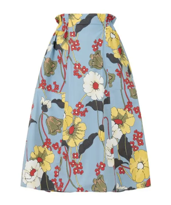 Marni Melodia Floral Print Cotton Poplin Midi Skirt - Blue
