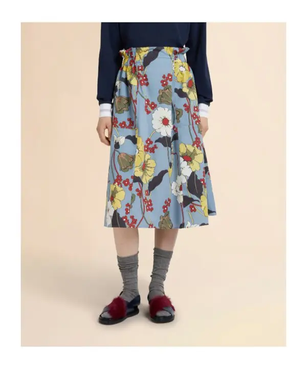 Marni Melodia Floral Print Cotton Poplin Midi Skirt - Blue