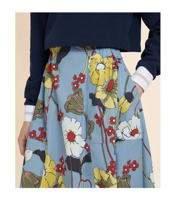 Marni Melodia Floral Print Cotton Poplin Midi Skirt - Blue