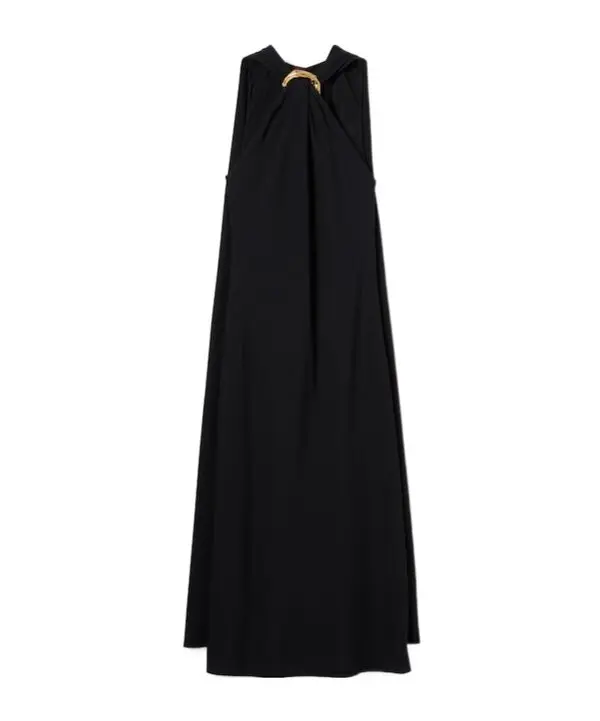 Gucci Halter Neck Evening Dress With Metal Bamboo Detail - Black