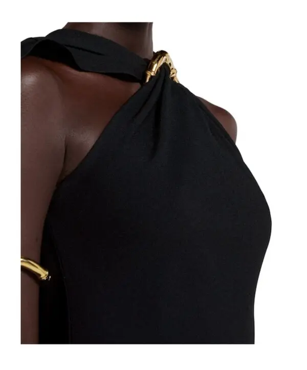 Gucci Halter Neck Evening Dress With Metal Bamboo Detail