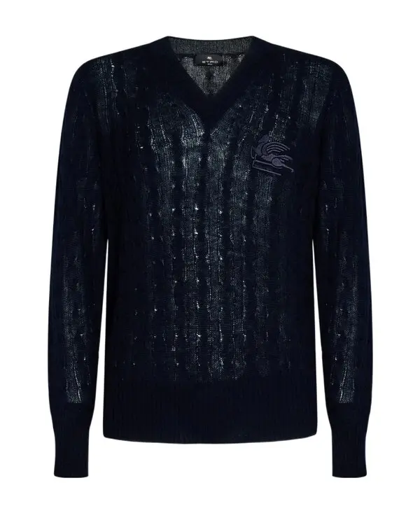Etro V-neck Knitted Jumper With Logo Embroidery