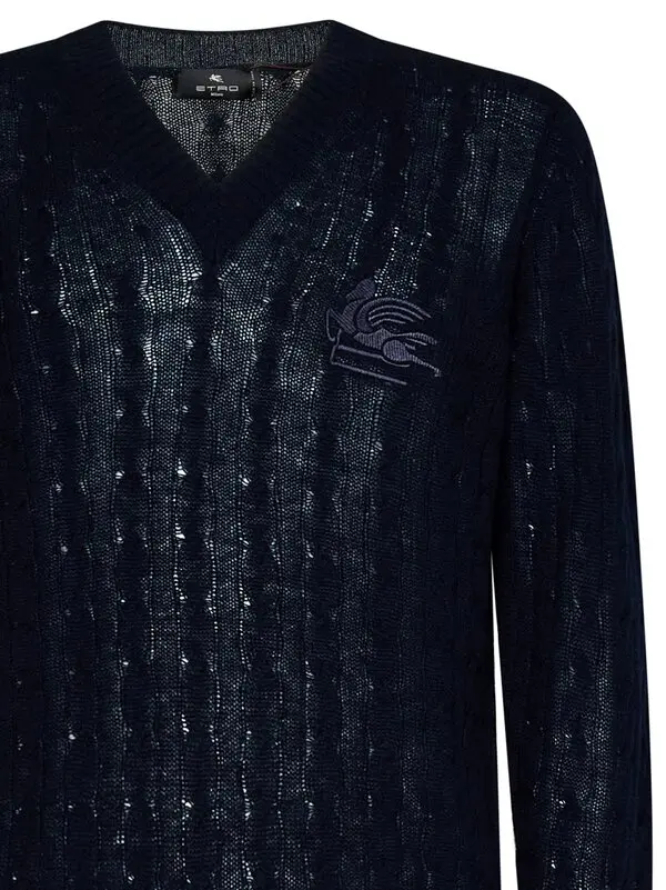Etro V-neck Knitted Jumper With Logo Embroidery