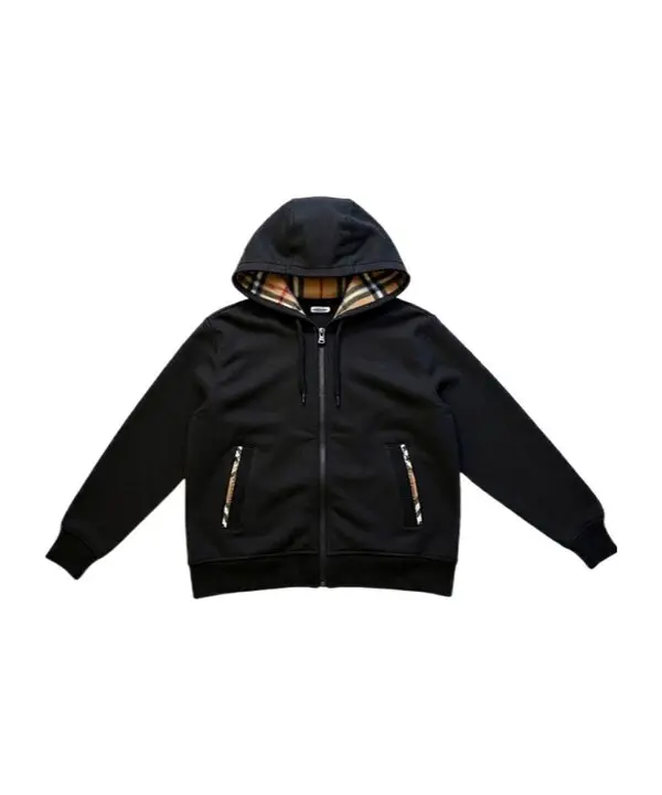 Burberry Checked Hooded Sweatshirt With Full Zip