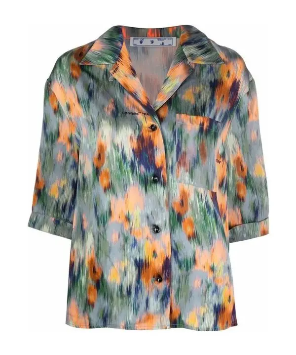 Off-White Abstract Print Lapel Shirt