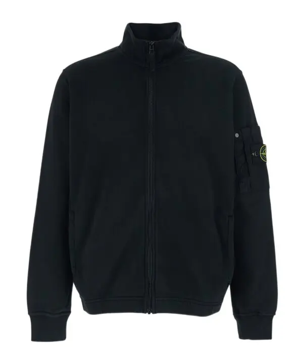 Stone Island Logo Patch Zip-up Sweatshirt - Black